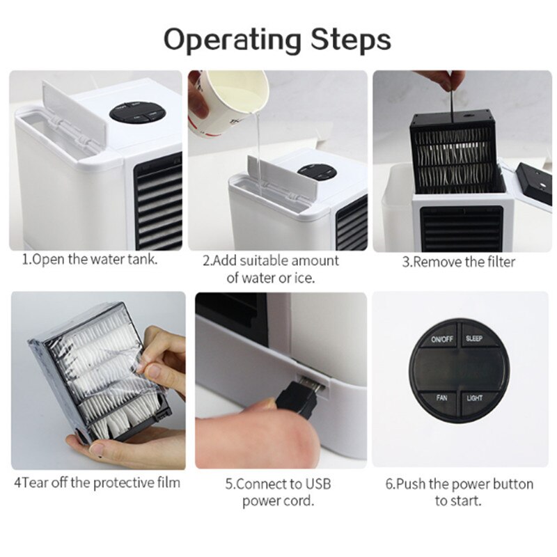 Mini Airco Luchtkoeler Fan 7 Kleuren Licht Usb Dra... – Grandado