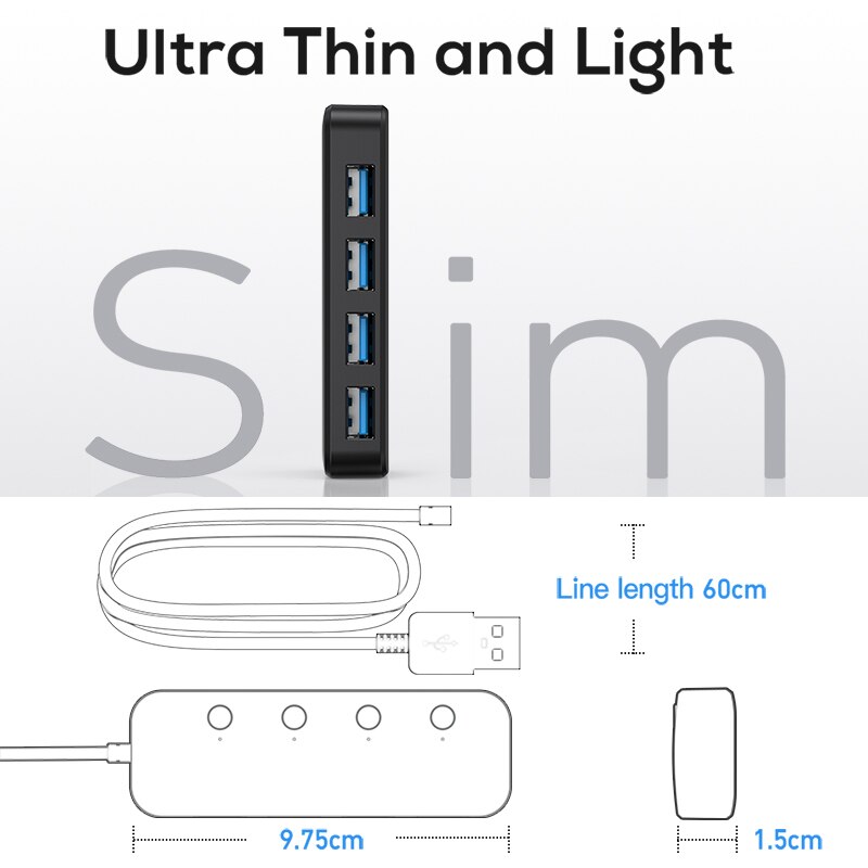 Schitec USB 3.0 HUB Ultra-thin 4-port High Speed I... – Grandado