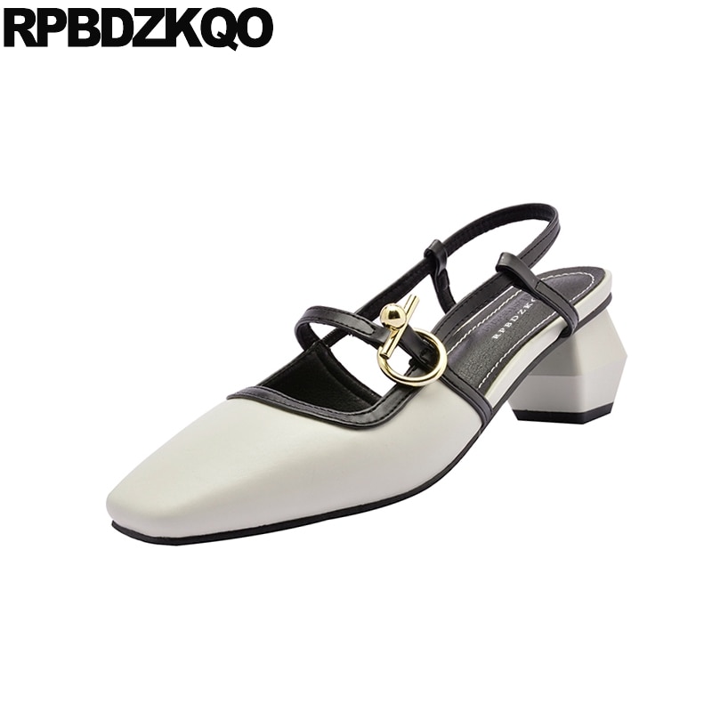 white european luxury medium heels chunky size 4 3... – Grandado