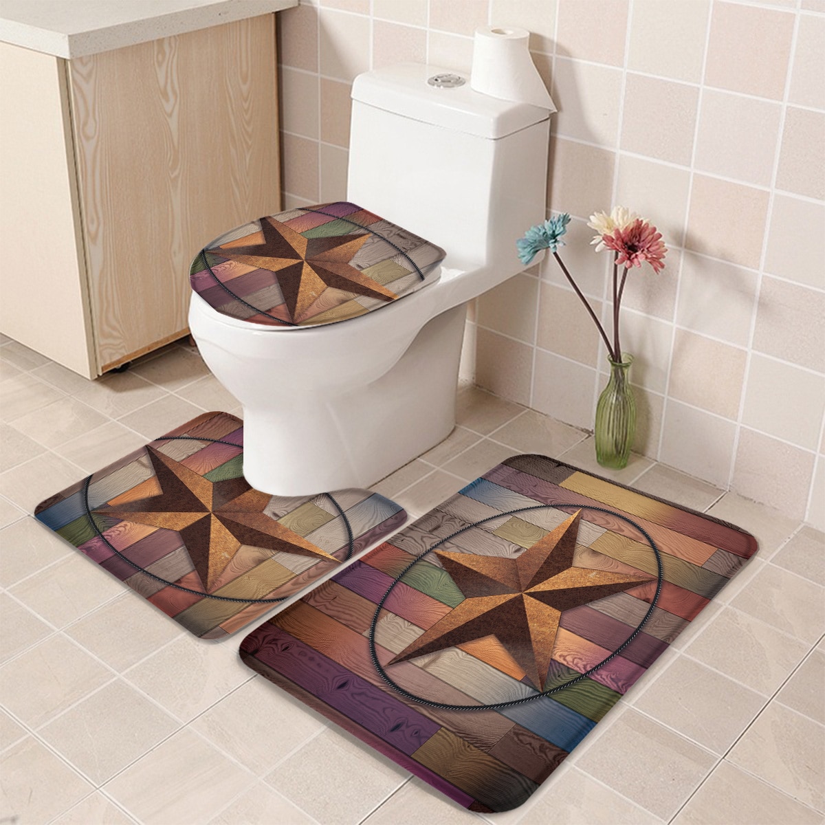 3 PCS Bathroom Set Vintage Shiny Western Texas Sta... – Grandado