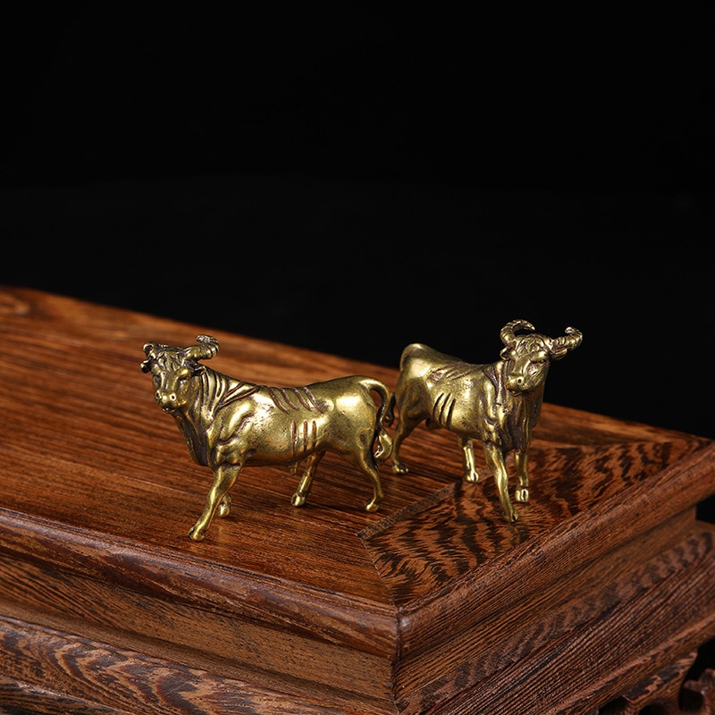 MIni 2pcs Brass Buffalo Statue Cute Bull Figure Pr... – Grandado