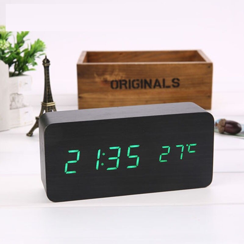 USB/AAA Power Holz Tisch Uhr Digital LED Elektroni... – Vicedeal