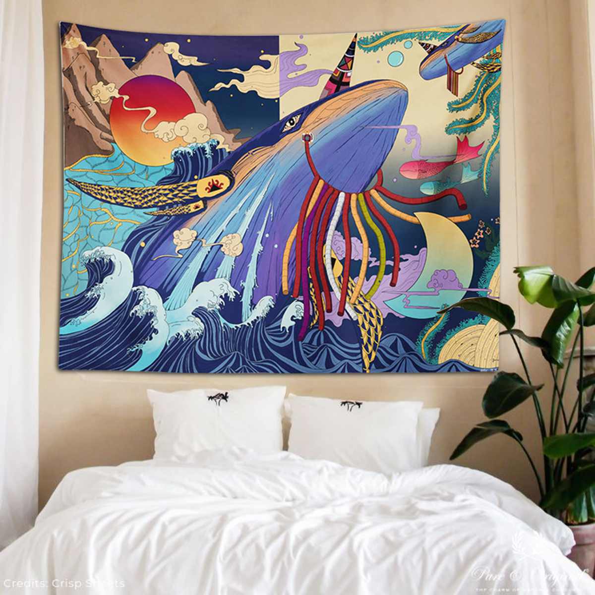 Japanse Stijl Wandtapijt Abstract Geschilderd Ocea... – Grandado
