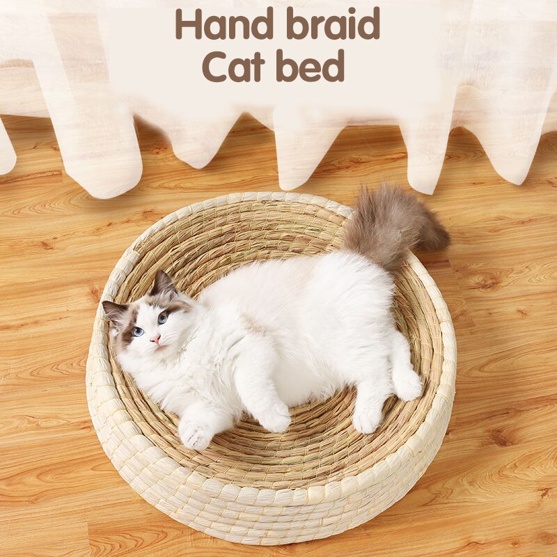 Hand Braid Cat Bed Biodegradable Pet Straw Braided... – Grandado