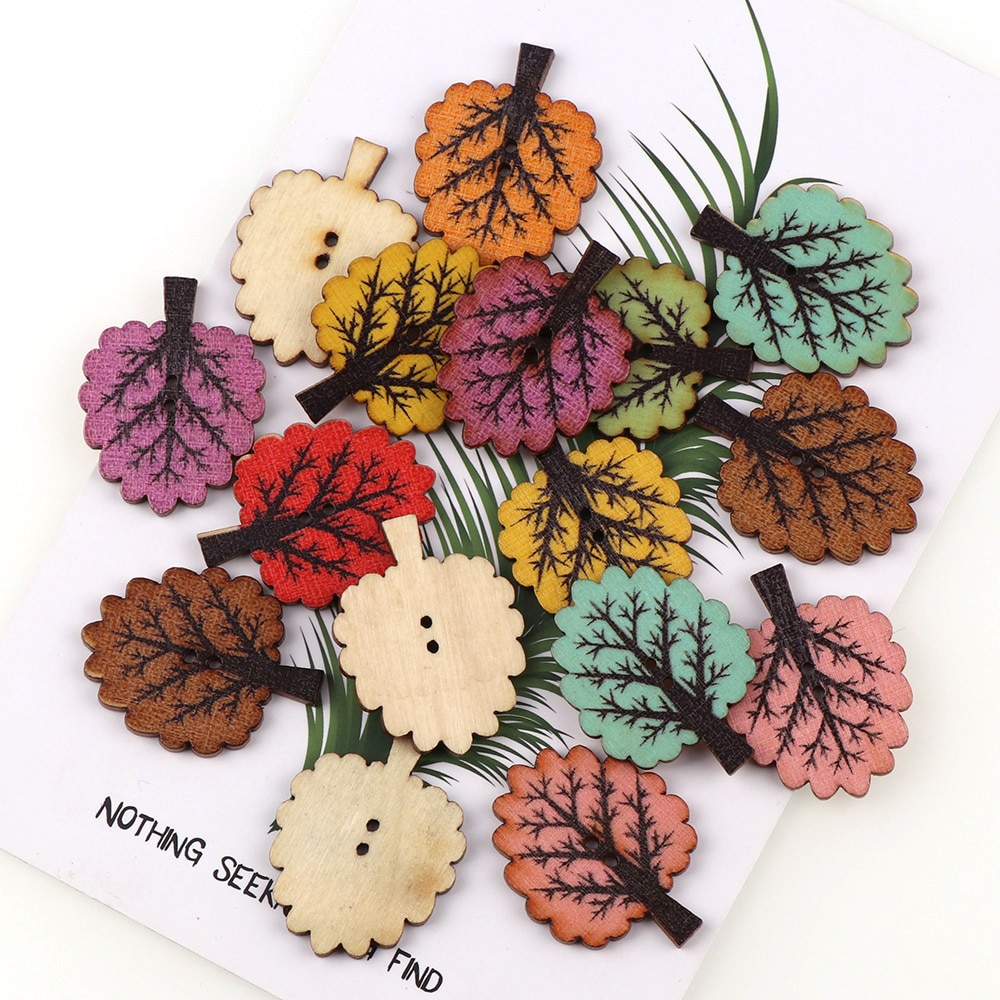 30pc/lot Colorful Tree Leaf Wooden Buttons Scrapbo... – Vicedeal