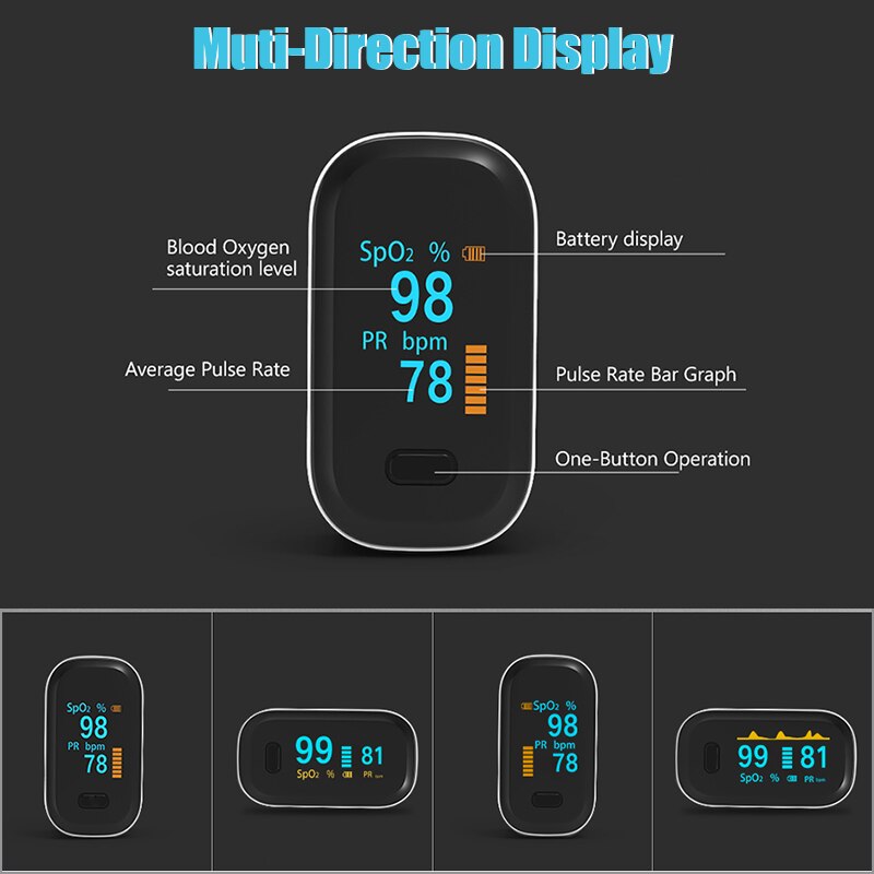 Portable Pulse Oximeter Finger Oximetro De Dedo OLED Blood Oxygen Heart ...