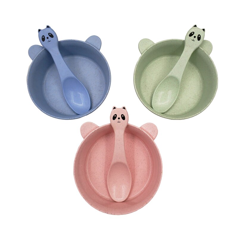 2pcs/set Baby Feeding Food Tableware Wheat Cartoon... – Grandado