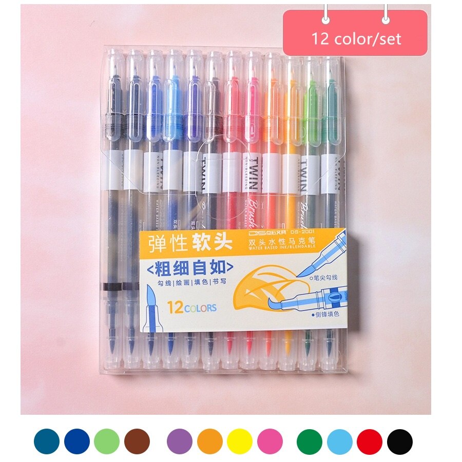 Twin brush marker set 6/12/24/36 Color drawing pen... – Grandado