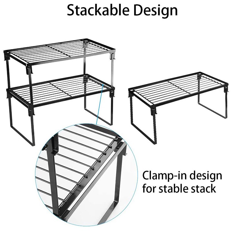 2 Pack Stapelbaar Keuken Opslag Plank Rek, Opvouwb... – Grandado