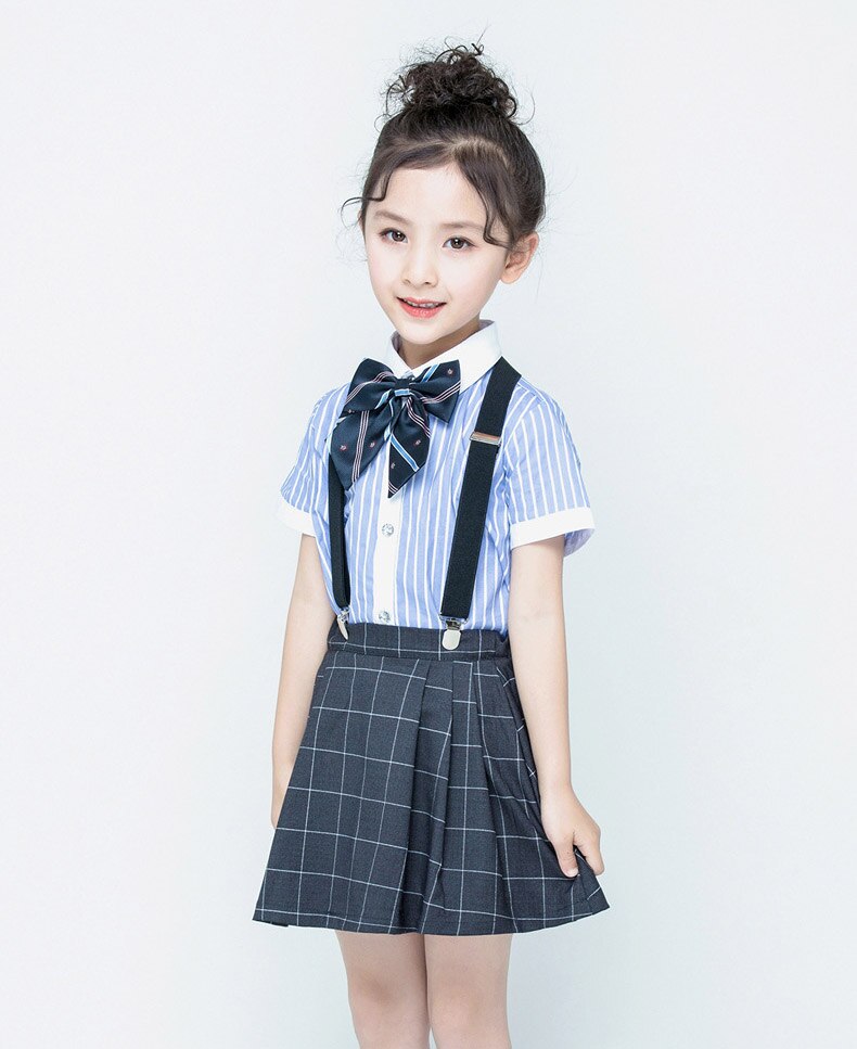 4PCS Kids Boys Girls British blue shirts pleated s... – Vicedeal