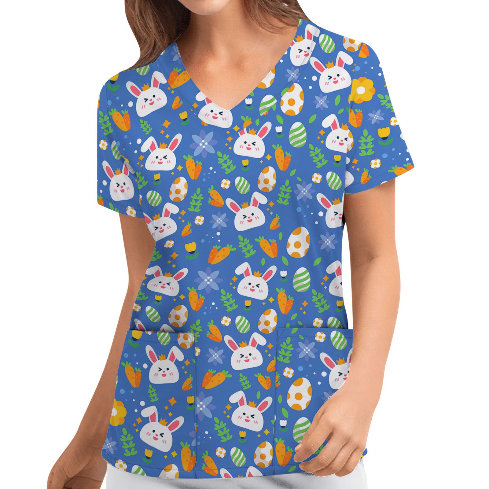 Women Blouse Short Sleeve V-neck Cartoon Pattern T... – Vicedeal