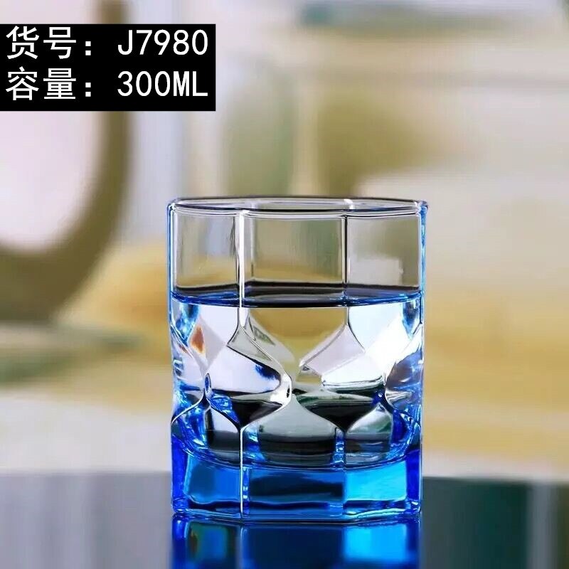 glass European blue octagonal diamond water cup he... – Vicedeal