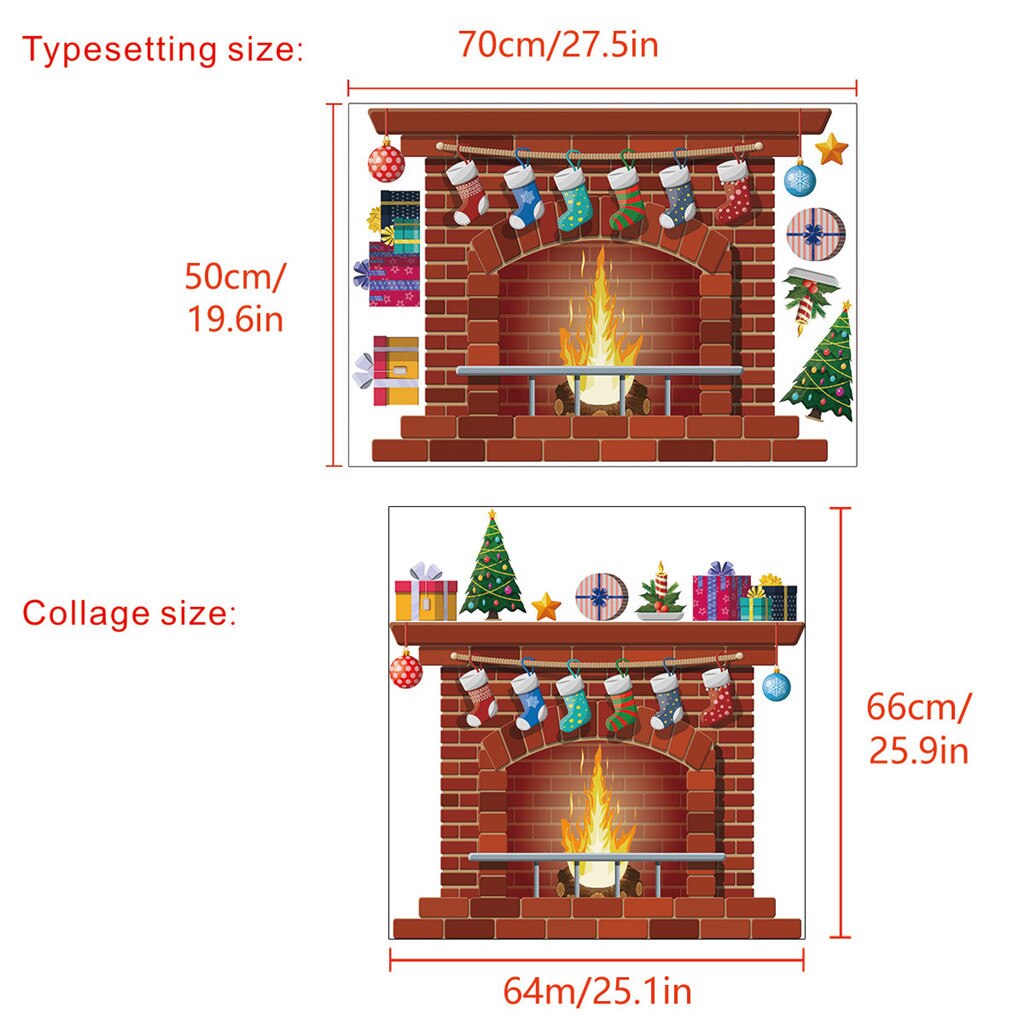 Christmas Fireplace Print Wall Sticker Wall Affixe... – Grandado