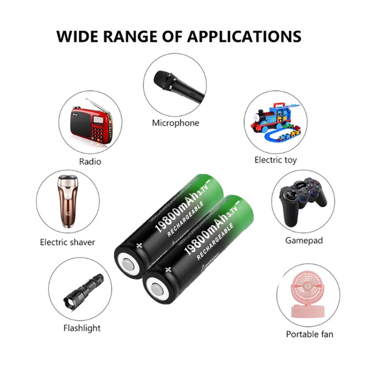 18650 Battery 3.7V 19800 mAh Rechargeable Lithium-... – Grandado