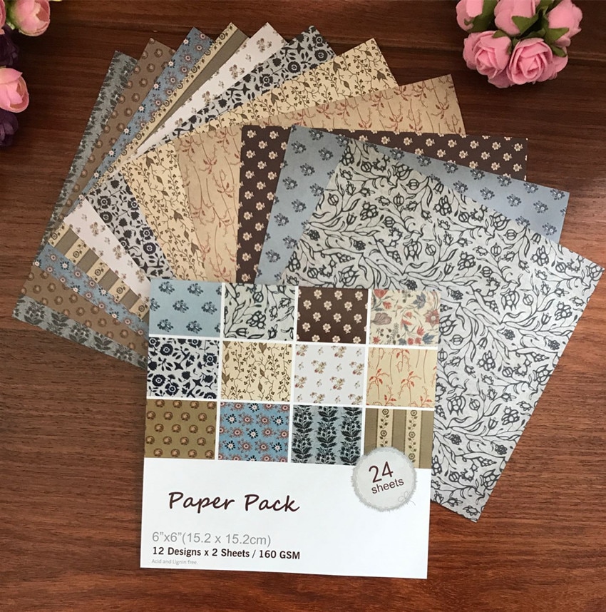 24pcs 6" Single-side Retro pattern paper craf... – Vicedeal