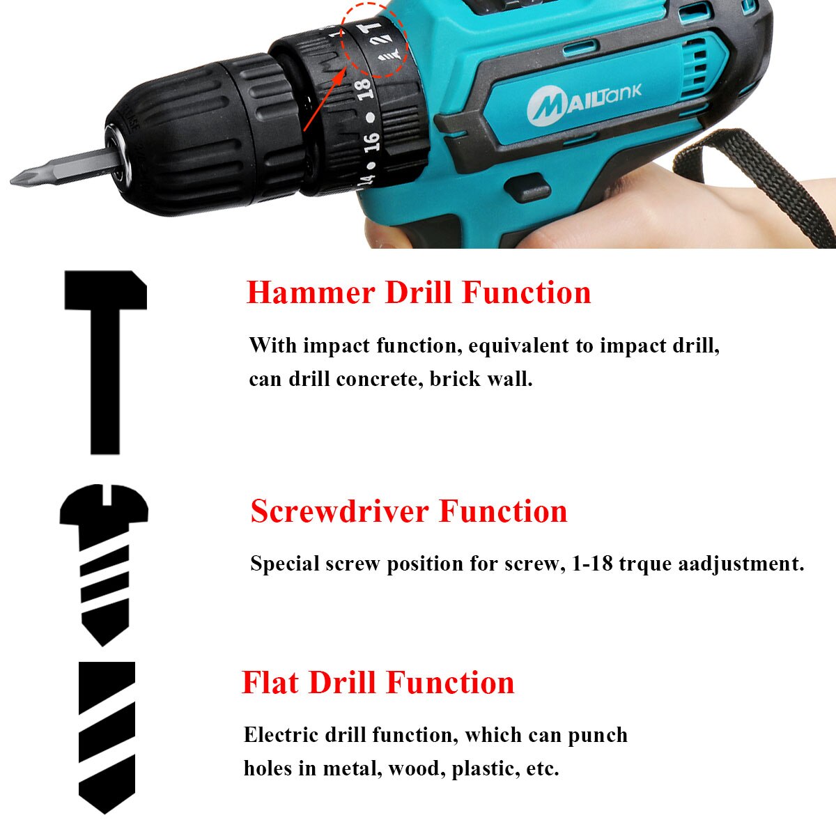 3 In 1 Cordless Electric Drill Hammer Screwdriver ... – Grandado