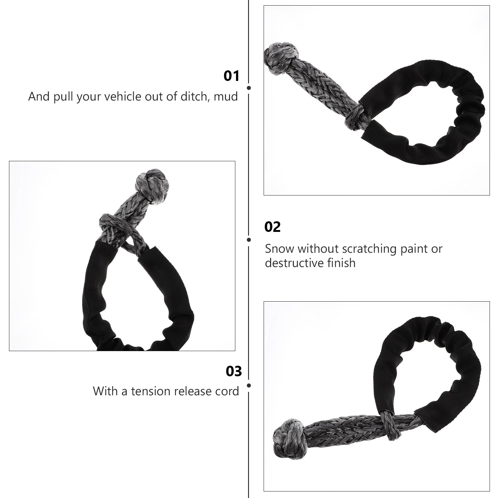 3pcs Car Flexible Synthetic Shackle Winch Rope Tow... – Grandado