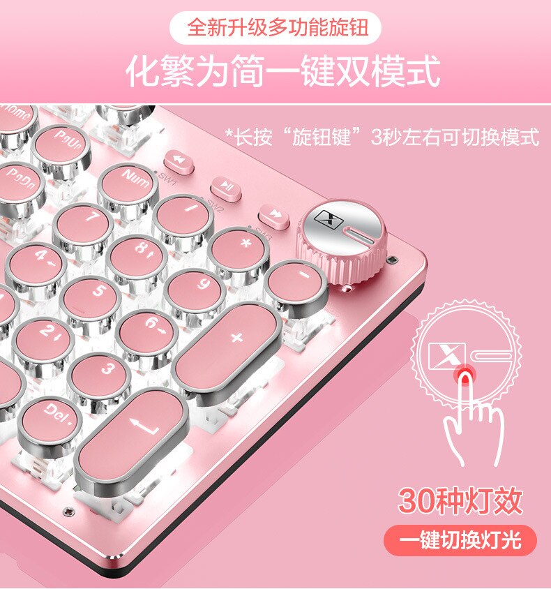 T520 Pink Real Mechanical Keyboard Mouse Set Retro... – Vicedeal