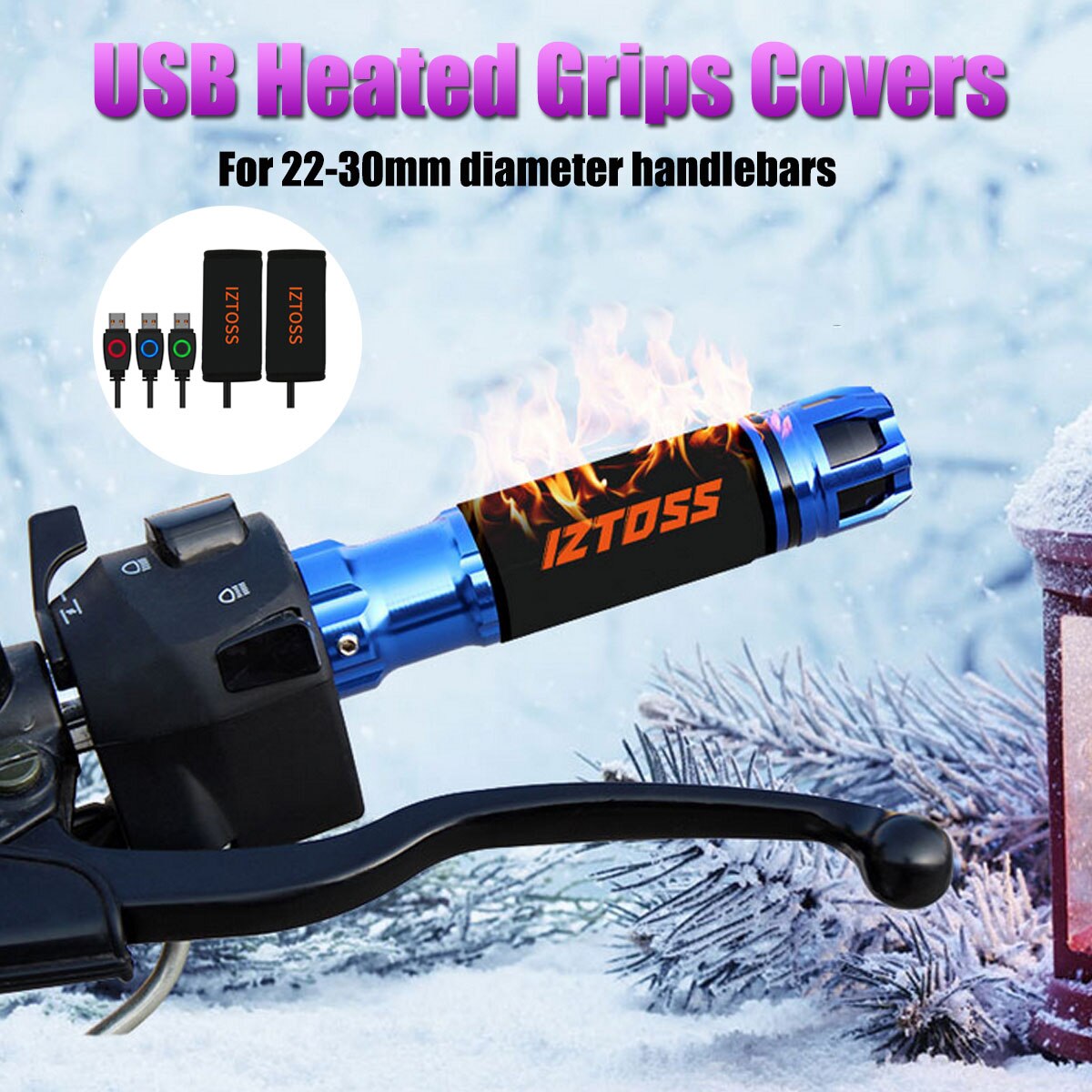 Motorcycle Handlebar Grips USB Power Heated Wrap Handle Bar Heater ...