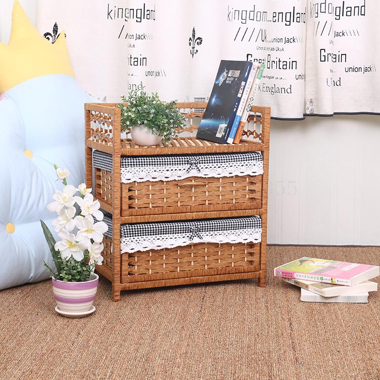 Two-layer white rattan storage cabinet drawer-styl... – Grandado