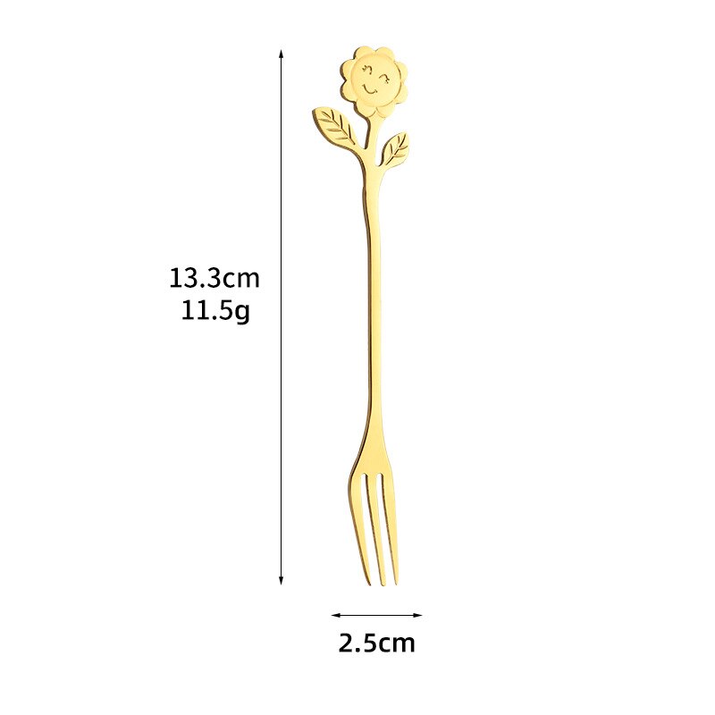 Gold Sunflower Coffee Spoon Fork Stainless Steel D... – Grandado