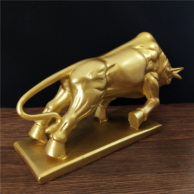 Gold Bull Statue Ornament Wall Street Cattle Sculp... – Grandado