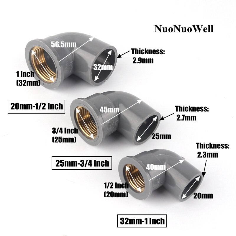 15pcs 20~32mm To 1/2"~1" Copper Thread PVC Elbow J... – Vicedeal
