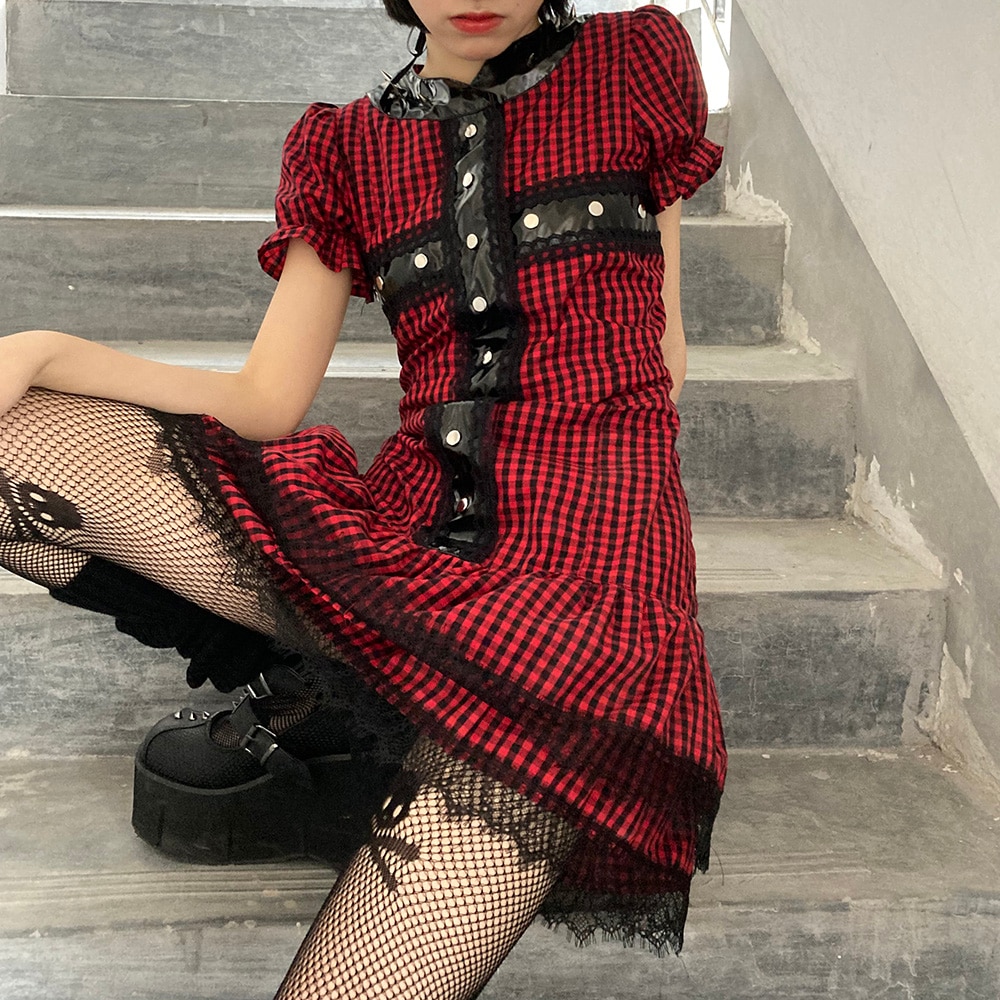 Devil Cross Rivet Gothic Plaid Dress Women Summer ... – Grandado
