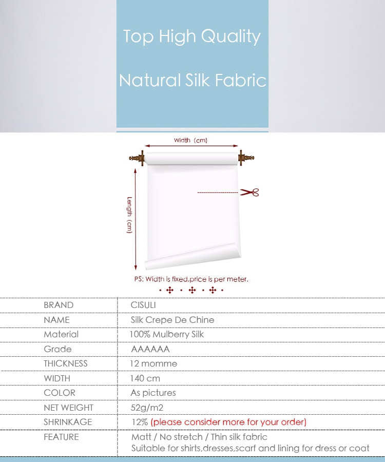 CISULI SILK CREPE DE CHINE 12 m/m Width-140 cm Plu... – Grandado