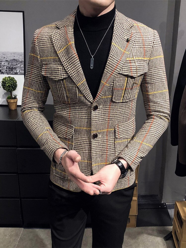 2022 Lente Mannen Plaid Blazers Britse Gedrukt Bru... – Grandado