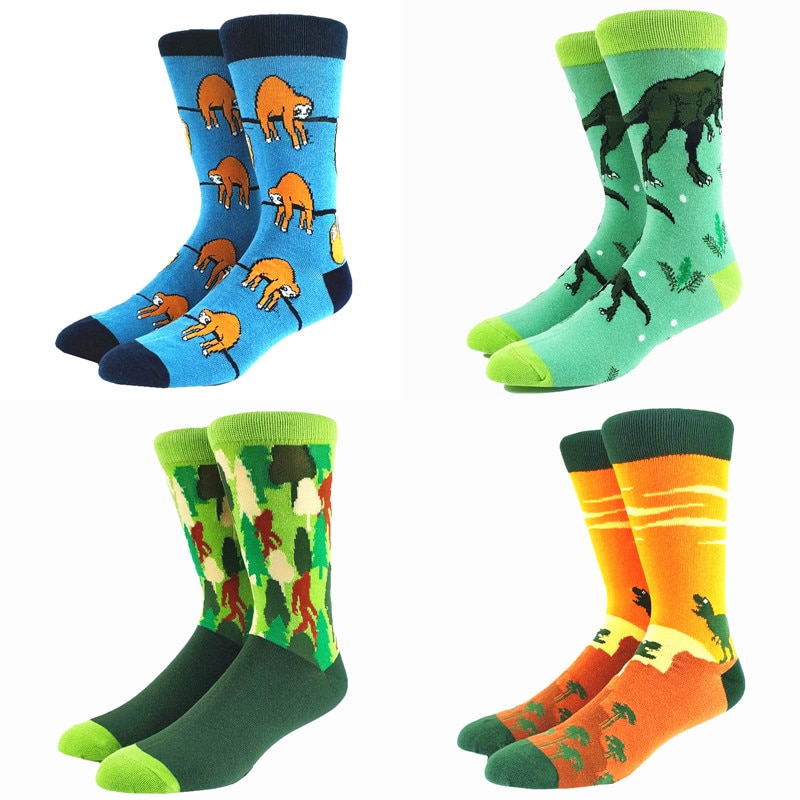 Happy Funny Monkey Dinosaur Sloth Men High Socks – Vicedeal