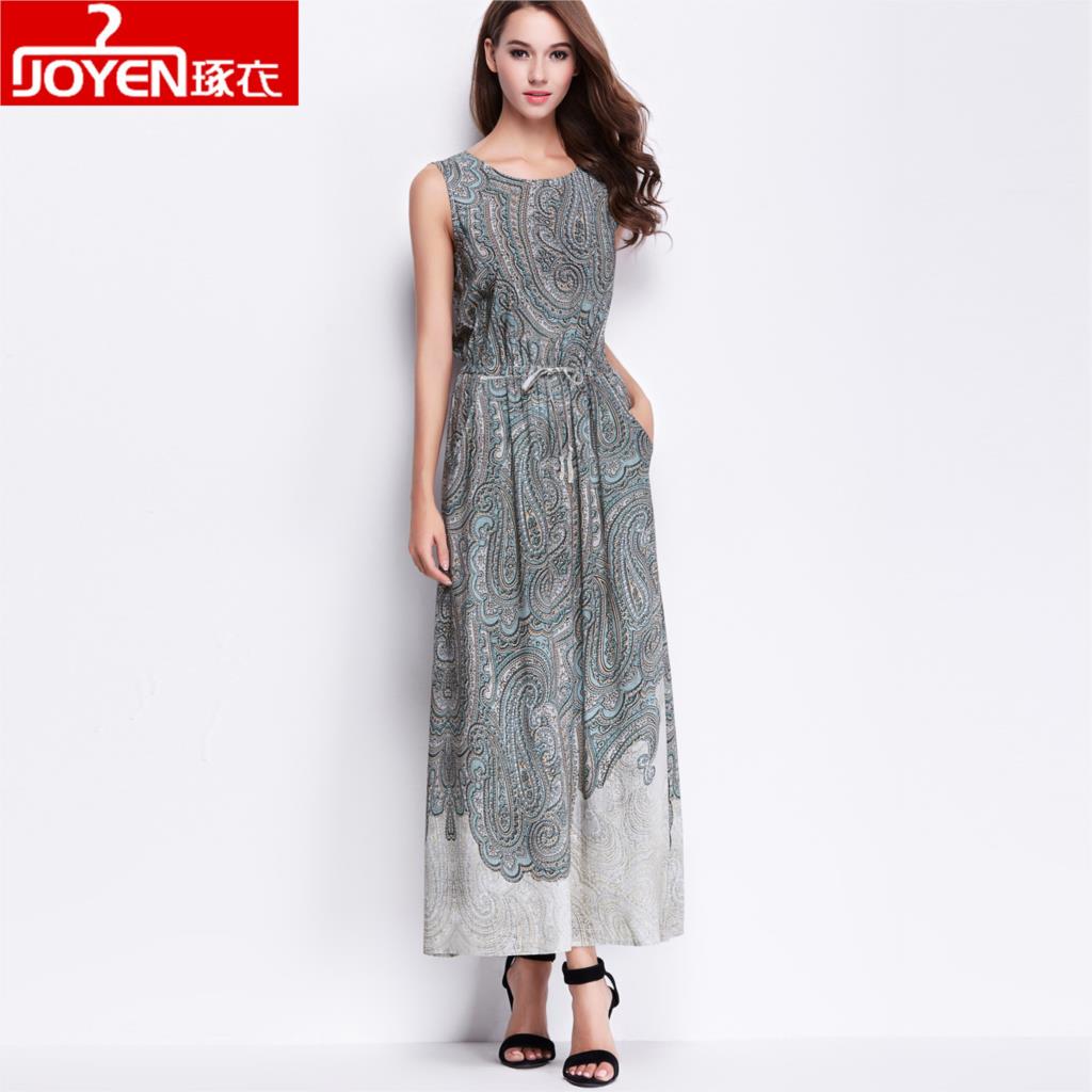 Women summer dress air slim retro print long dress – Grandado