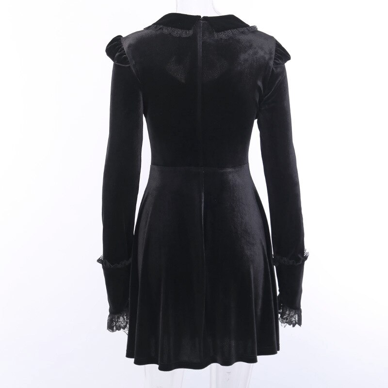 Noir gothique Lolita col rabattu robes a-ligne rét... – Grandado