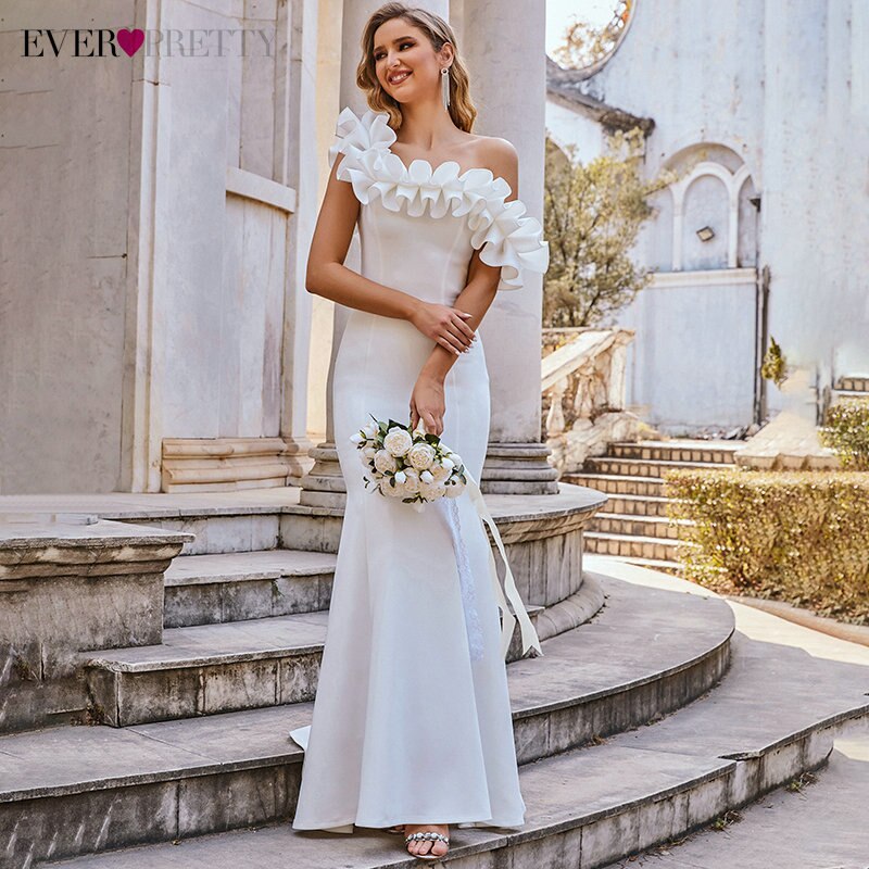 White Off The Shoulder Formal Evening Dresses Ruff... – Grandado
