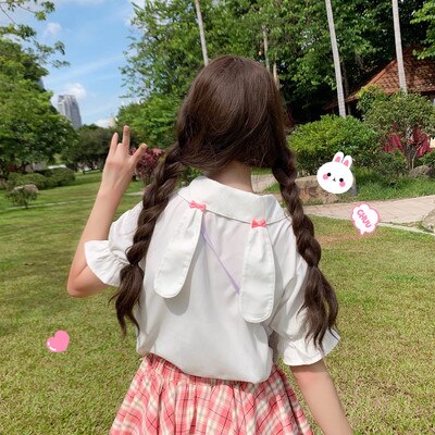 Summer Lace Sleeve Academic Shirt Elastic Waist Pl... – Vicedeal