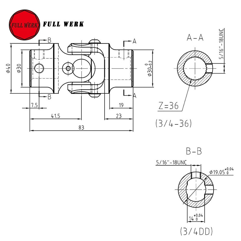 1pc 3/4-36 spline x 3/4 "dd krom dubbel styraxel ... – Grandado