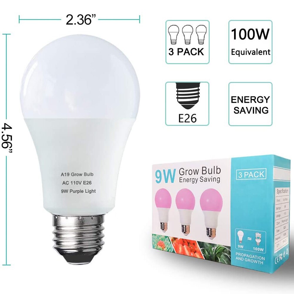 Growing Lamp Bulbs Full Spectrum Light E26 9W 110V... – Vicedeal
