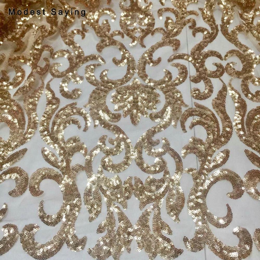 2Yards Gold Embroidery Meander Sequins Fabric for ... – Grandado