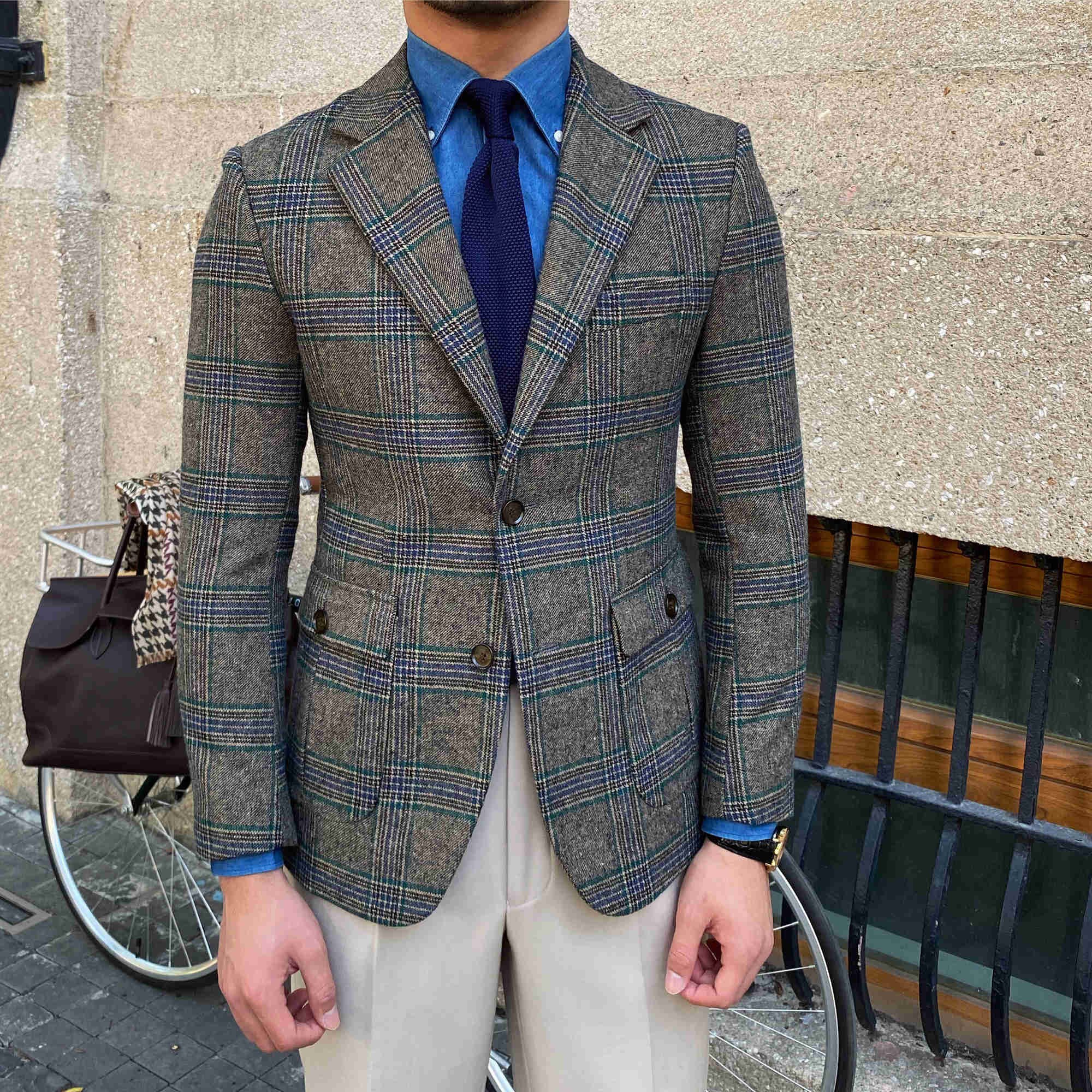 Tweed Britse Plaid Heren Blazers Single Breasted B... – Vicedeal