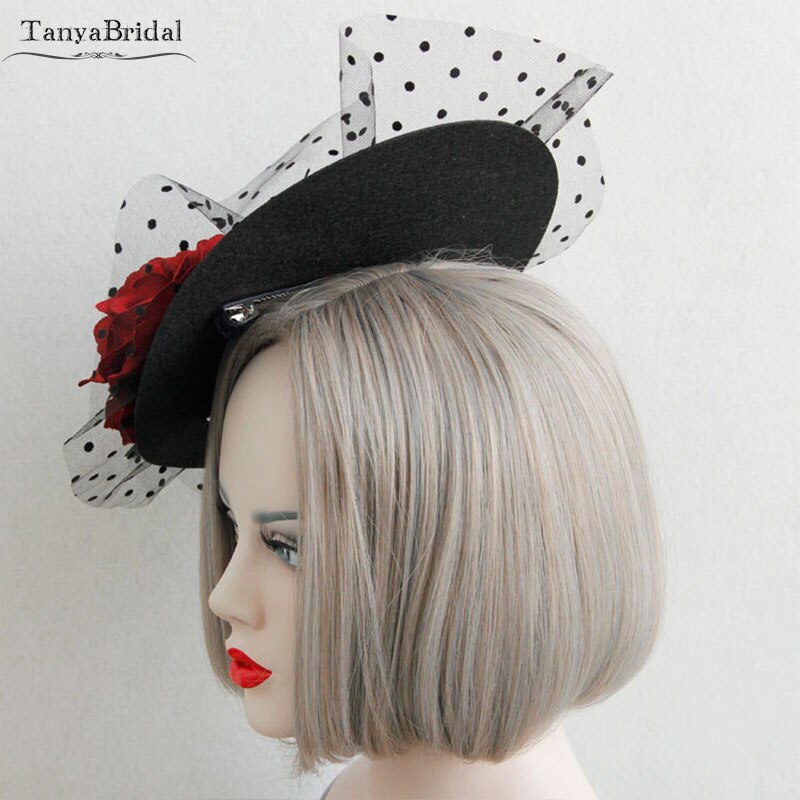 Vintage Bruiloft Hoeden Zwart met Rode Bloemen Ele... – Vicedeal