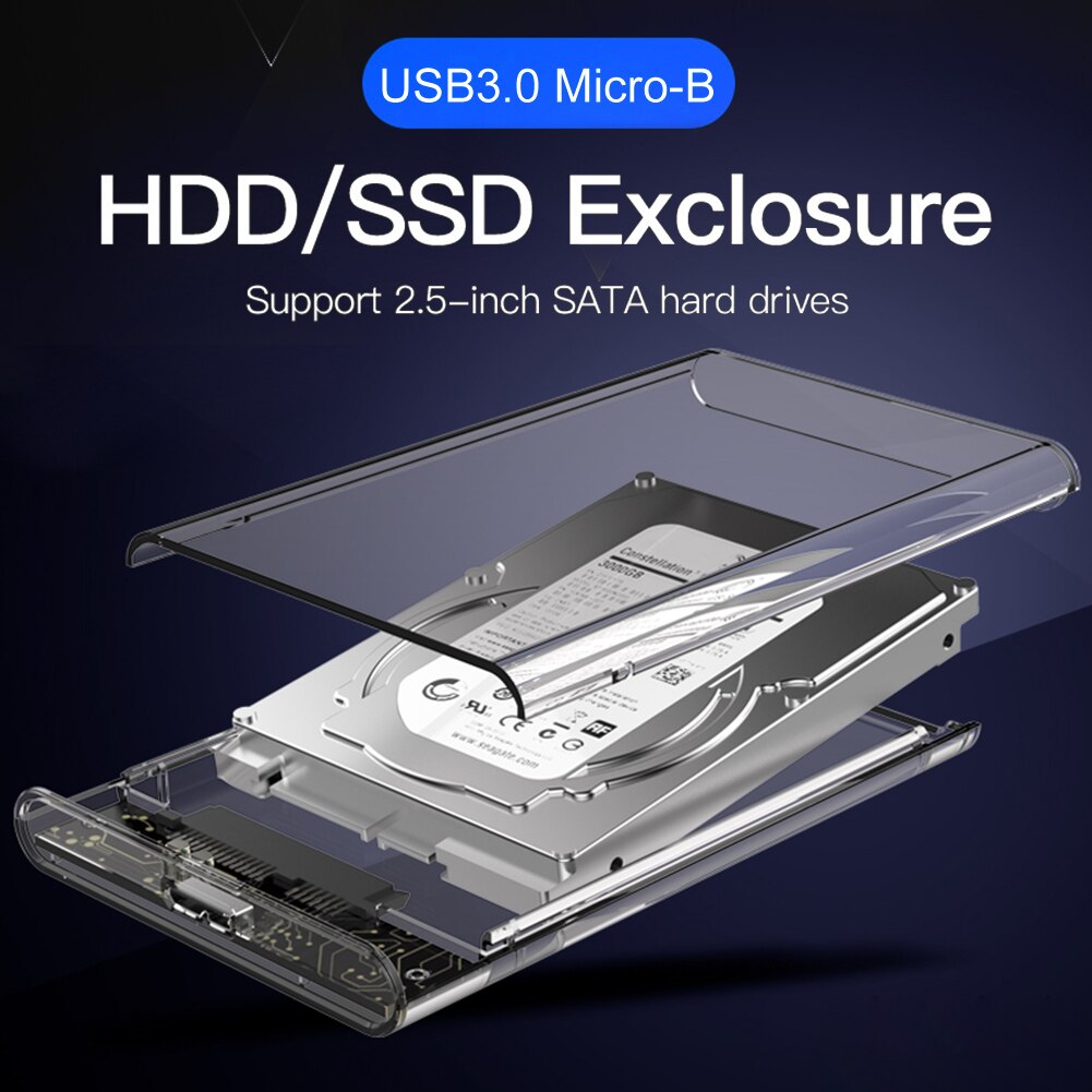 HDD Case with USB Cable Pouch 2.5 inch Transparent... – Vicedeal