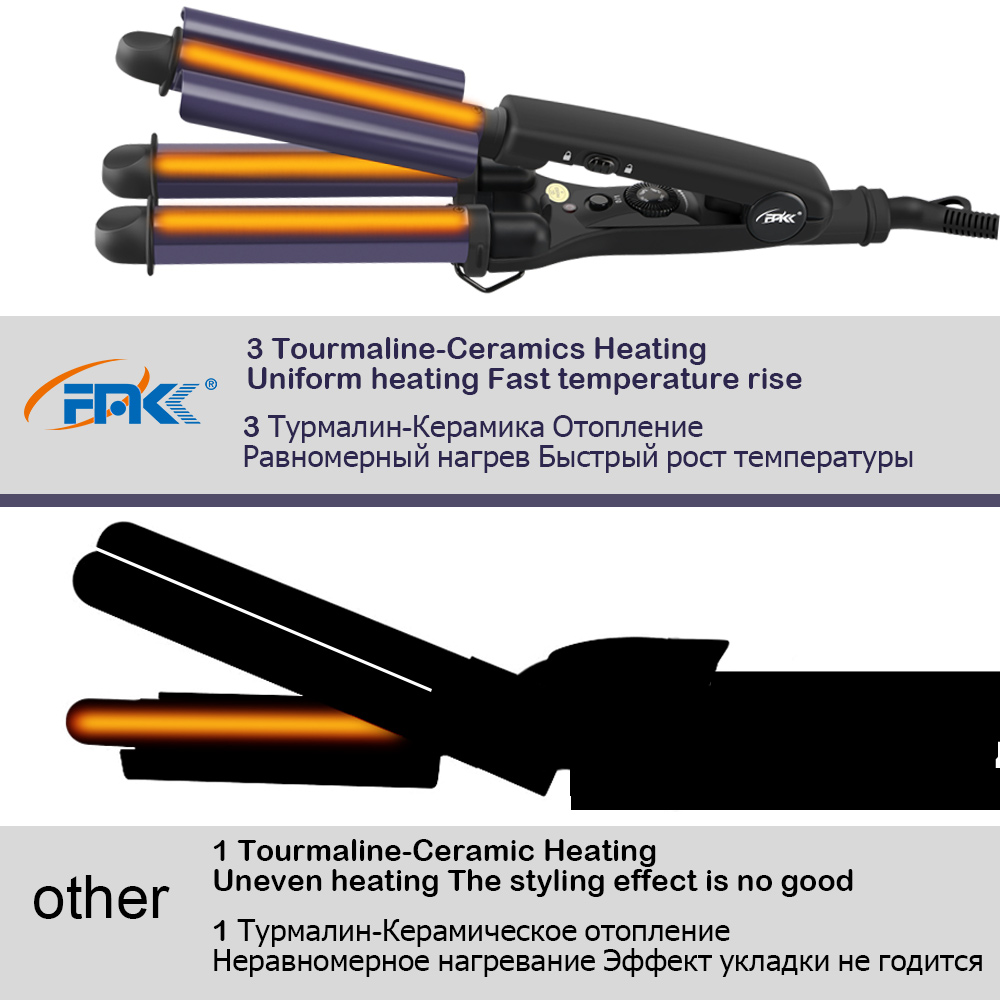 FMK Hair Curler Triple Curling Iron Tourmaline Cer... – Grandado
