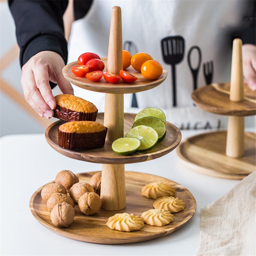 Multi-Layer Massief Houten Dessert Rack Eiken Acac... – Grandado