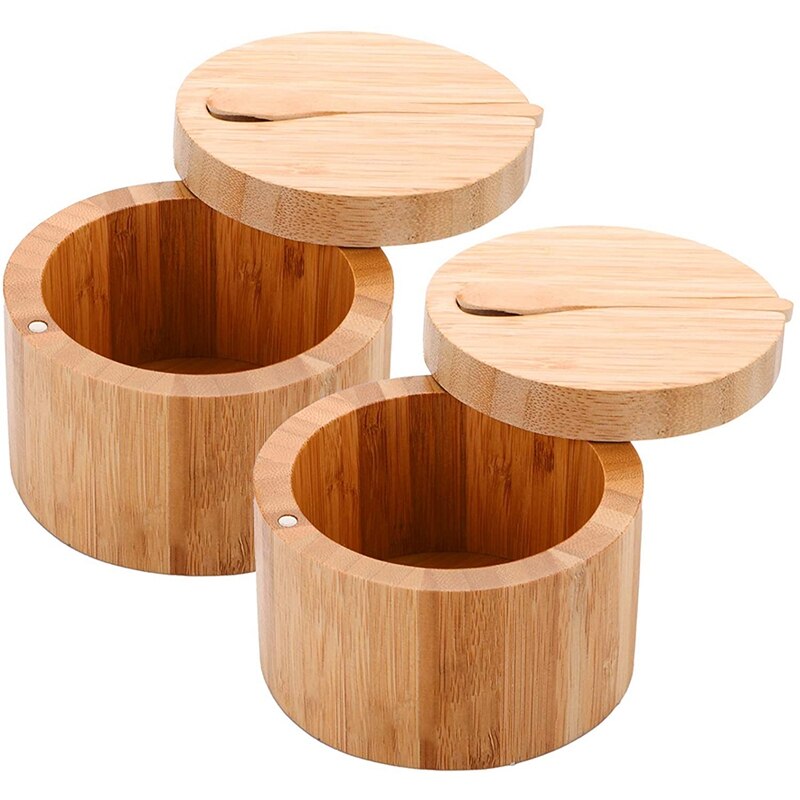 2 Pack Bambus Gewürze Box mit Löffel-Bambus Salz B... – Vicedeal