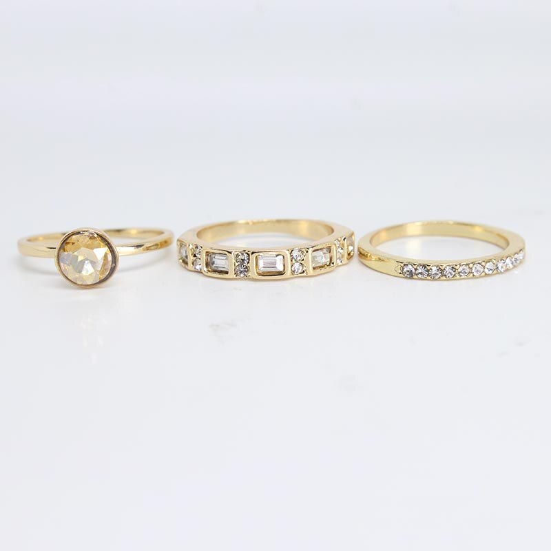 3Pcs Ronde Champagne Crystal Ringen Set Voor Vrouw... – Grandado