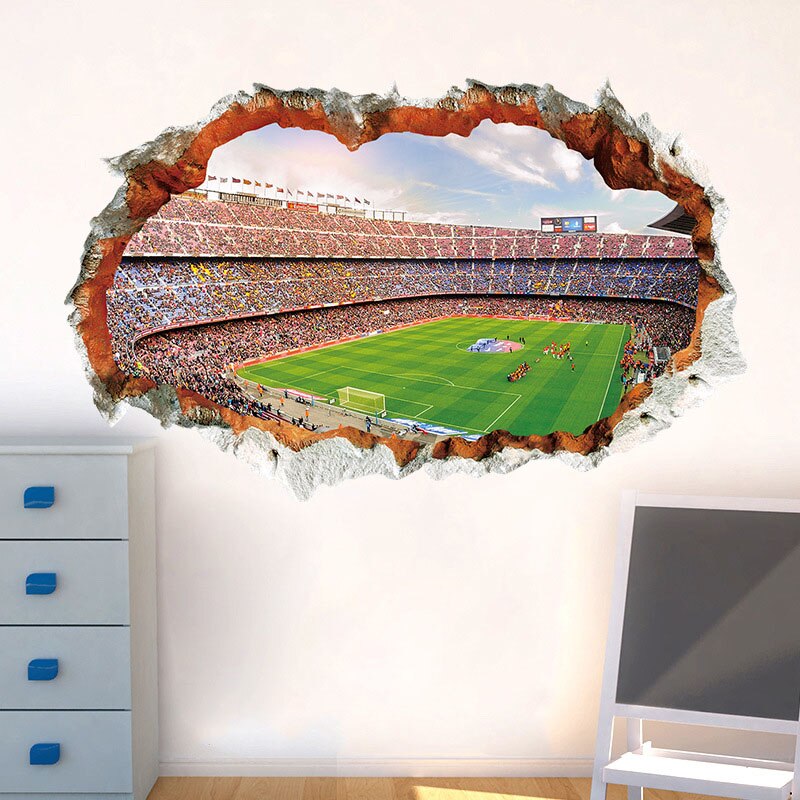 3D Wall Broken Football Field Wall Stickers for Be... – Grandado