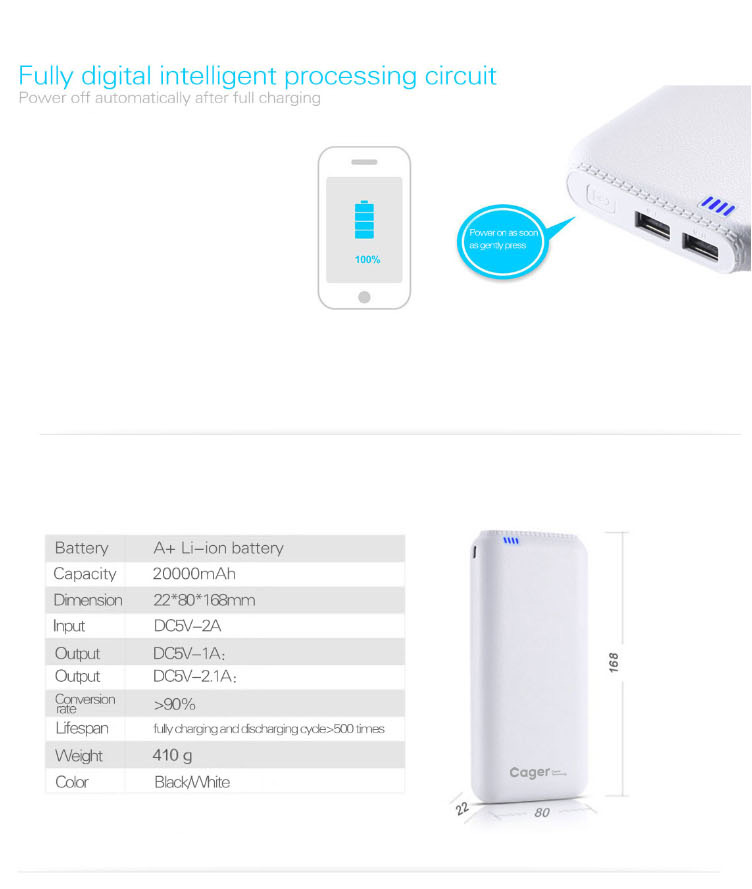 Cager Power Bank 20000mAh B20000 Dual USB Output L... – Vicedeal