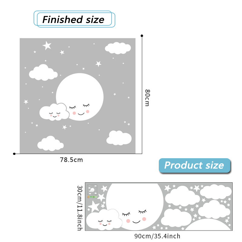 Cartoon Smiley Cloud Moon Stars Muursticker Baby K... – Vicedeal