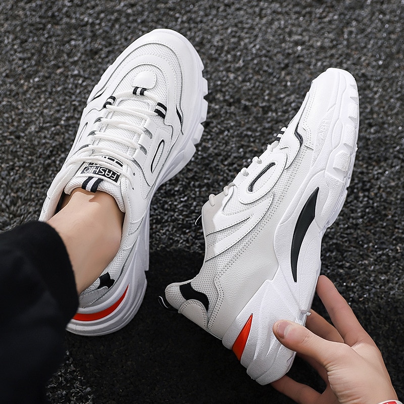 Men Chunky Shoes PU Leather Breathable Dad Sneaker... – Vicedeal