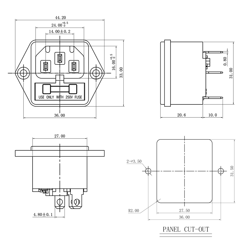 1pcs Panel Mounted 3 Pin IEC 60320 C14 Inlet Male ... – Grandado